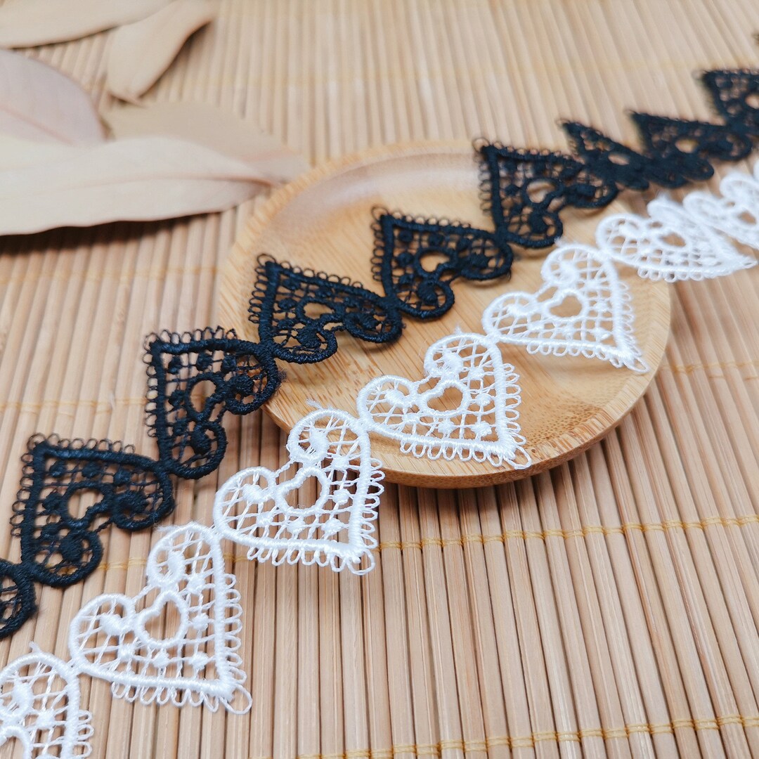 14 Yards Hollowed Heart Embroidery Lace Trim, Heart Applique Trim Lace ...