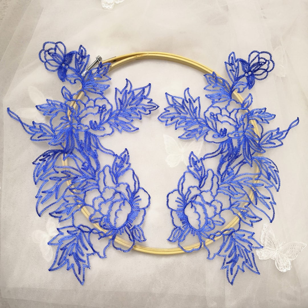 Royal Blue Embroidery Lace Applique Motif off White Organza Patch ...