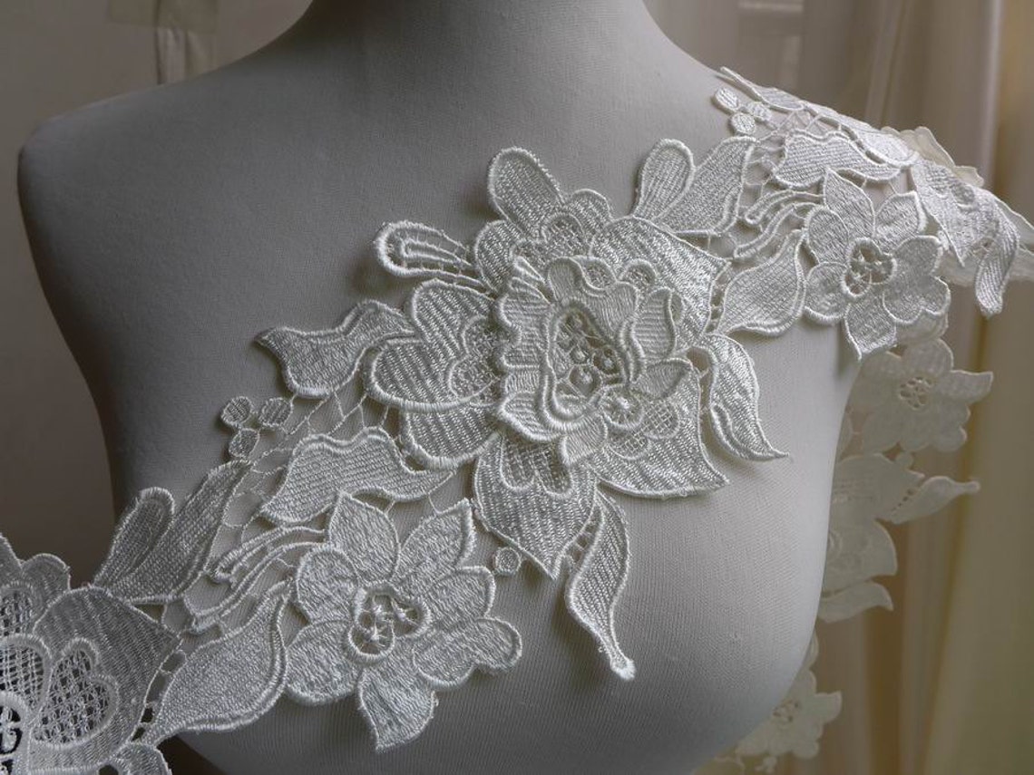 Ivory Venice Roses Lace Trim Ivory Roses Applique Rose Large | Etsy
