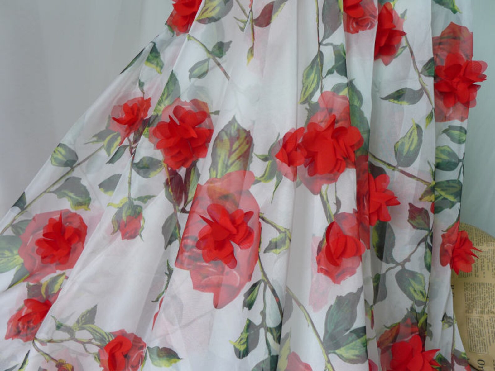 Silk Chiffon Lace Fabric With 3D Chiffon Rosette Flowers | Etsy