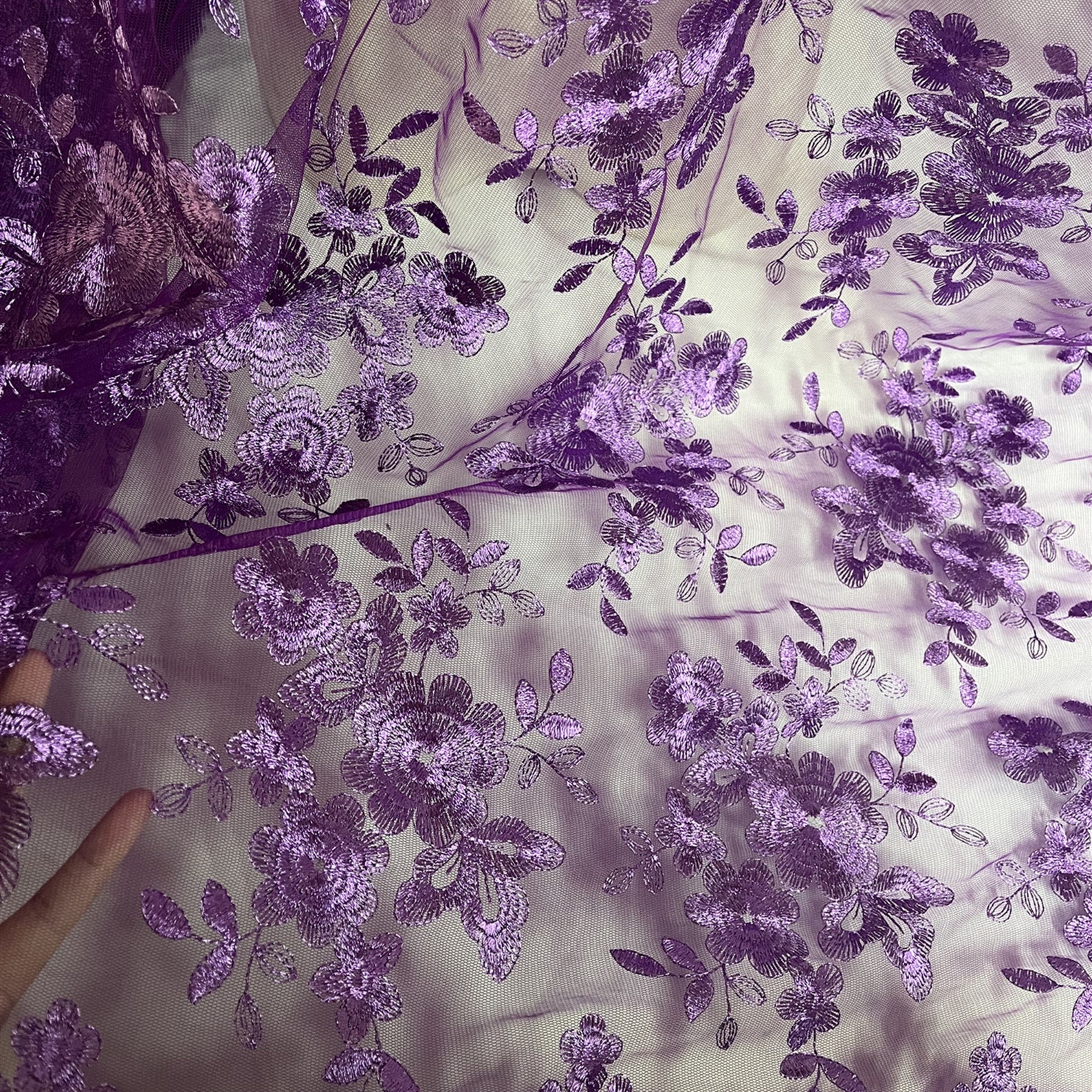Purple Lace Fabric Floral Flower Embroidered Lace Fabric | Etsy