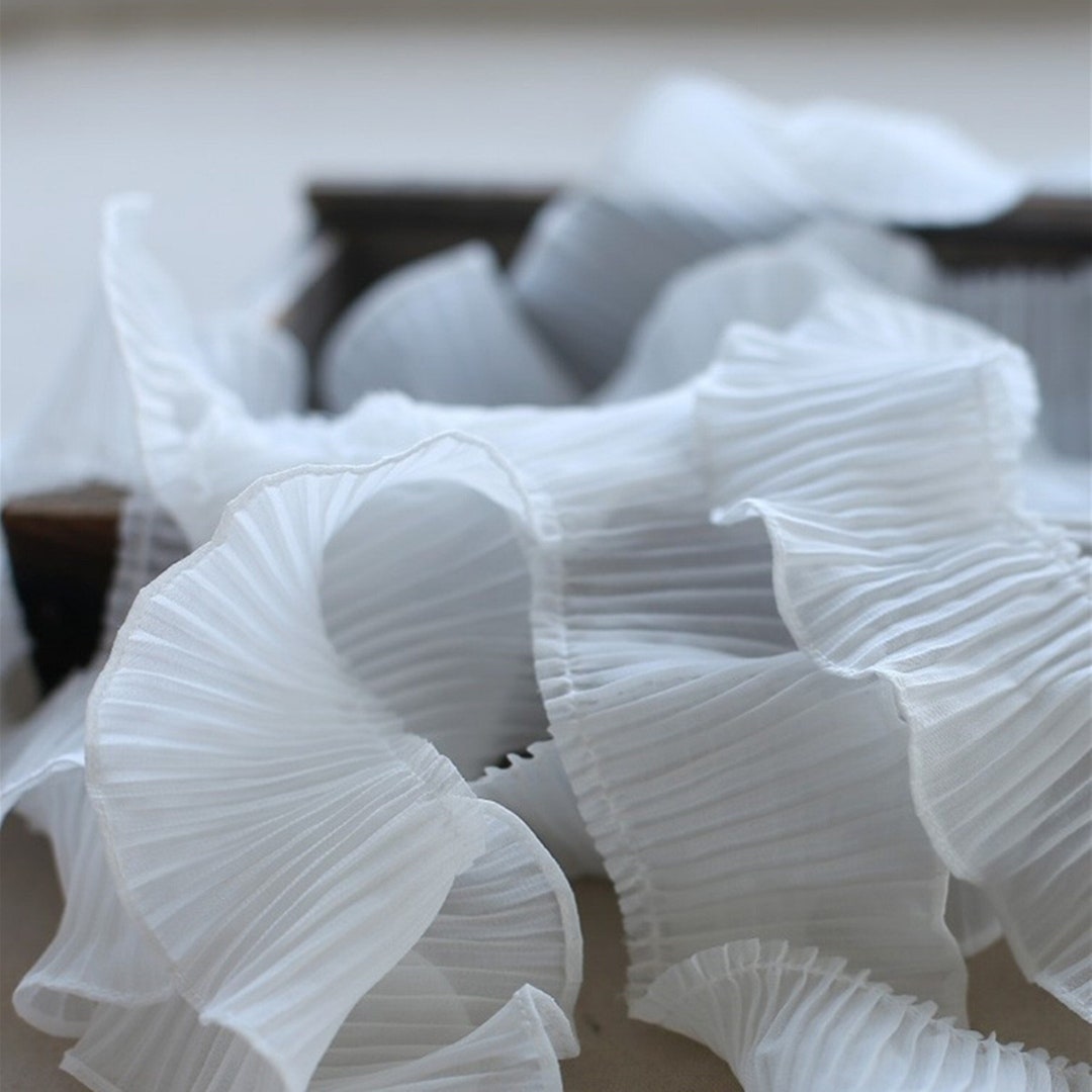 2 Yards, 5 Colors Ruffle Lace Trim, Pleated Chiffon Lace Trim for Cuff ...