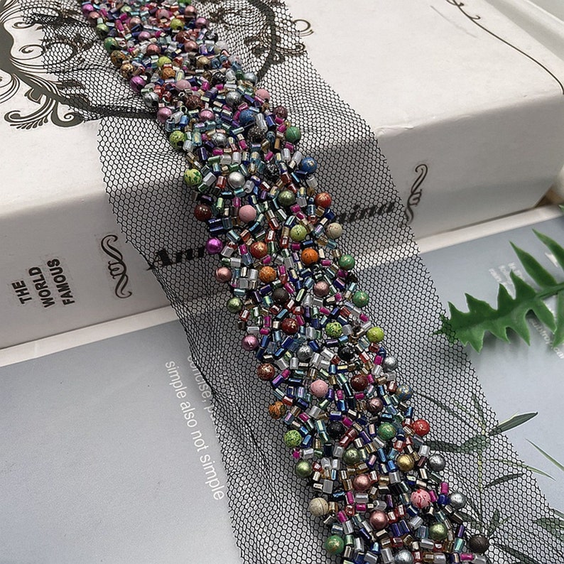 Wide Beaded Trim, Beaded Mesh Trim, Beaded Lace Trim, Pearl Beaded Trim ...