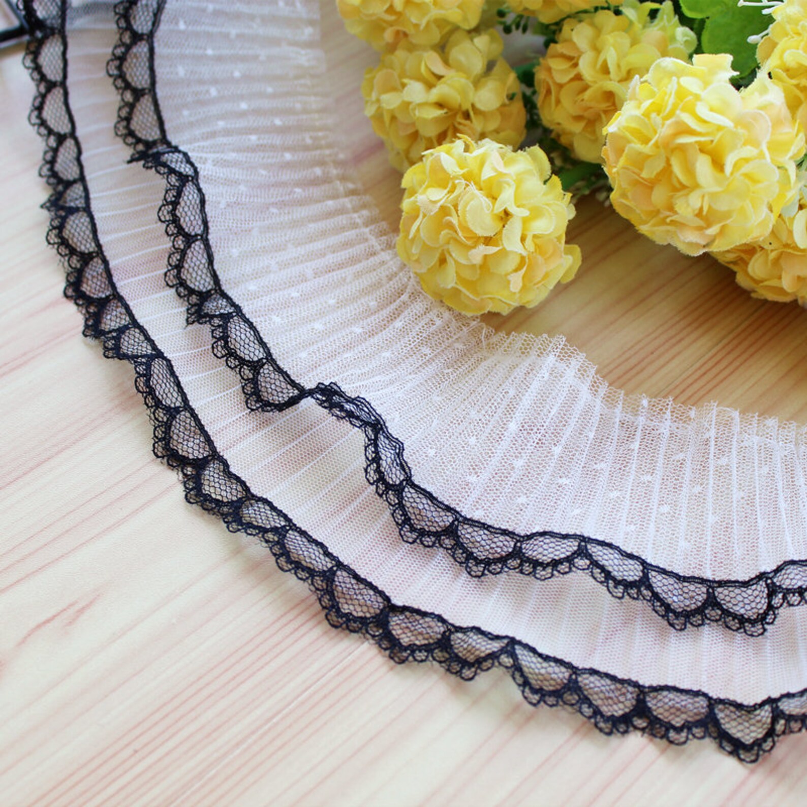 2 Yards Ruffle Lace Trim, Cute Polka Dots Scalloped Trim for Doll Dress ...