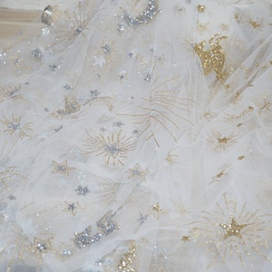 Soft Tulle Fabric Illusion Star Moon Horse Silver Sequin Gold Glitter ...