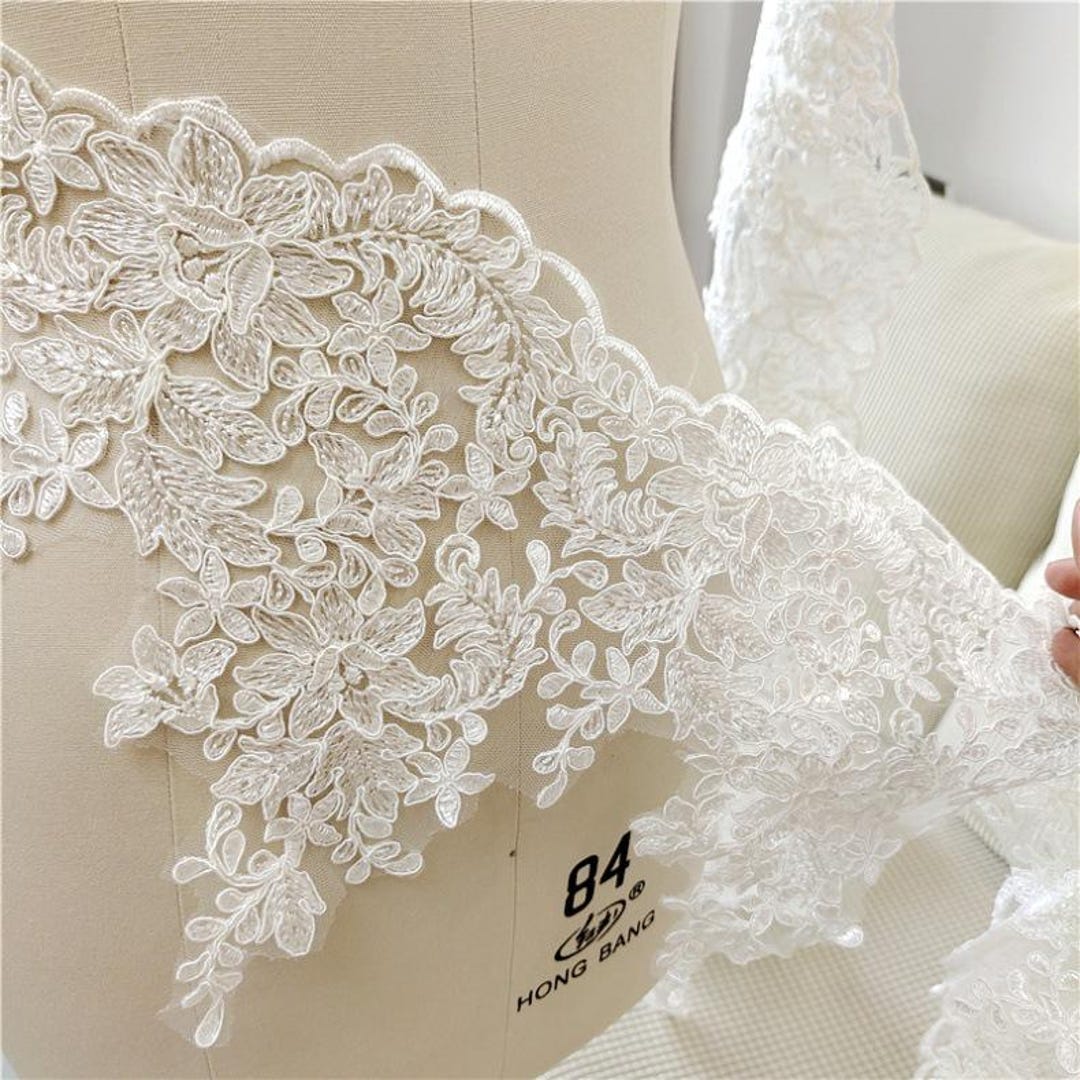 Lovely Corded Lace Trim, Alencon Lace Trim, Scallop Flower Embroidery ...