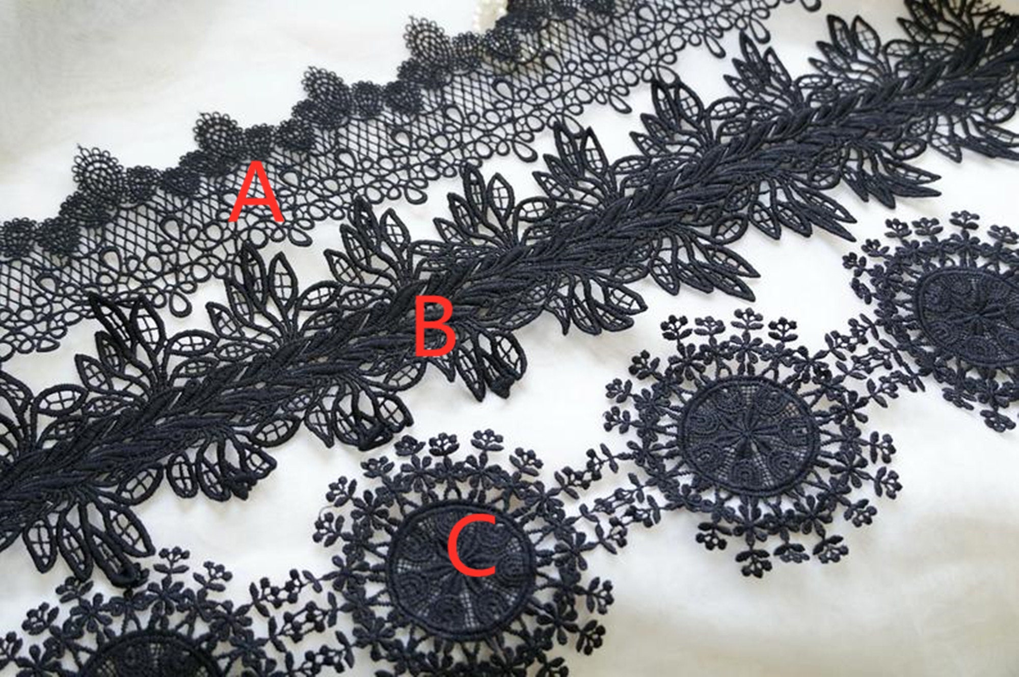 Venice Lace Trim, Circle Lace Trim, Black Guipure Lace Trimming for ...