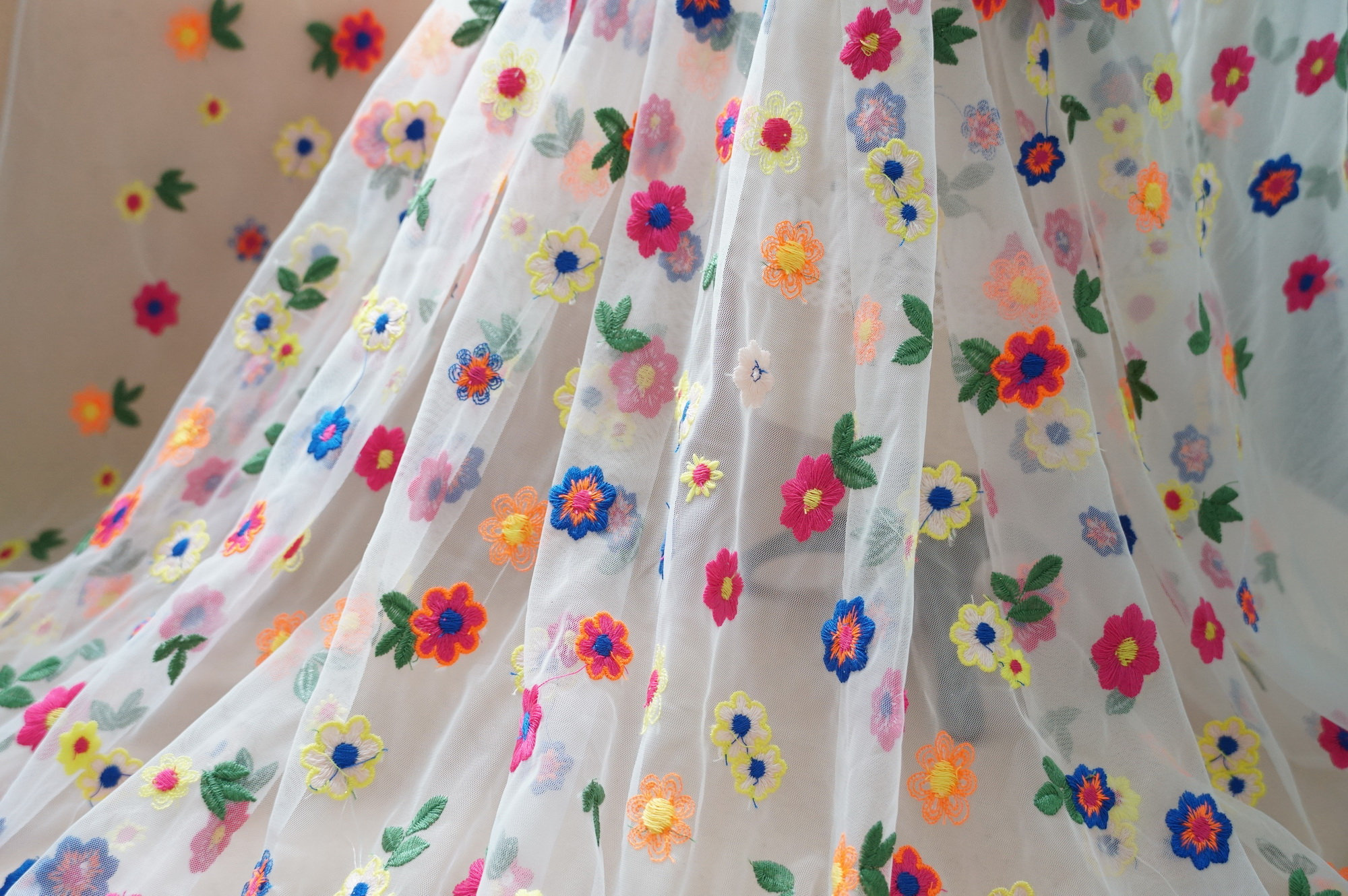 Colorful Embroidery Tulle Lace Fabric Multi Color Embroidered | Etsy