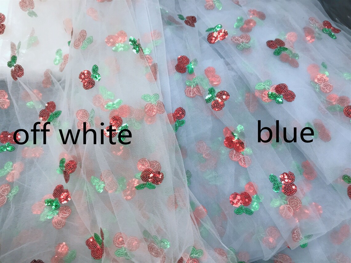 Cute Cherry Lace Fabric Sequins Lace Fabric Sequins Cherry | Etsy