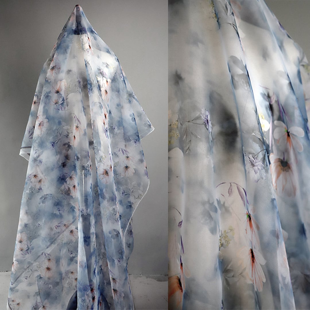 Gorgeous Floral Print Organza Fabric, Translucent Organza Lace Fabric ...