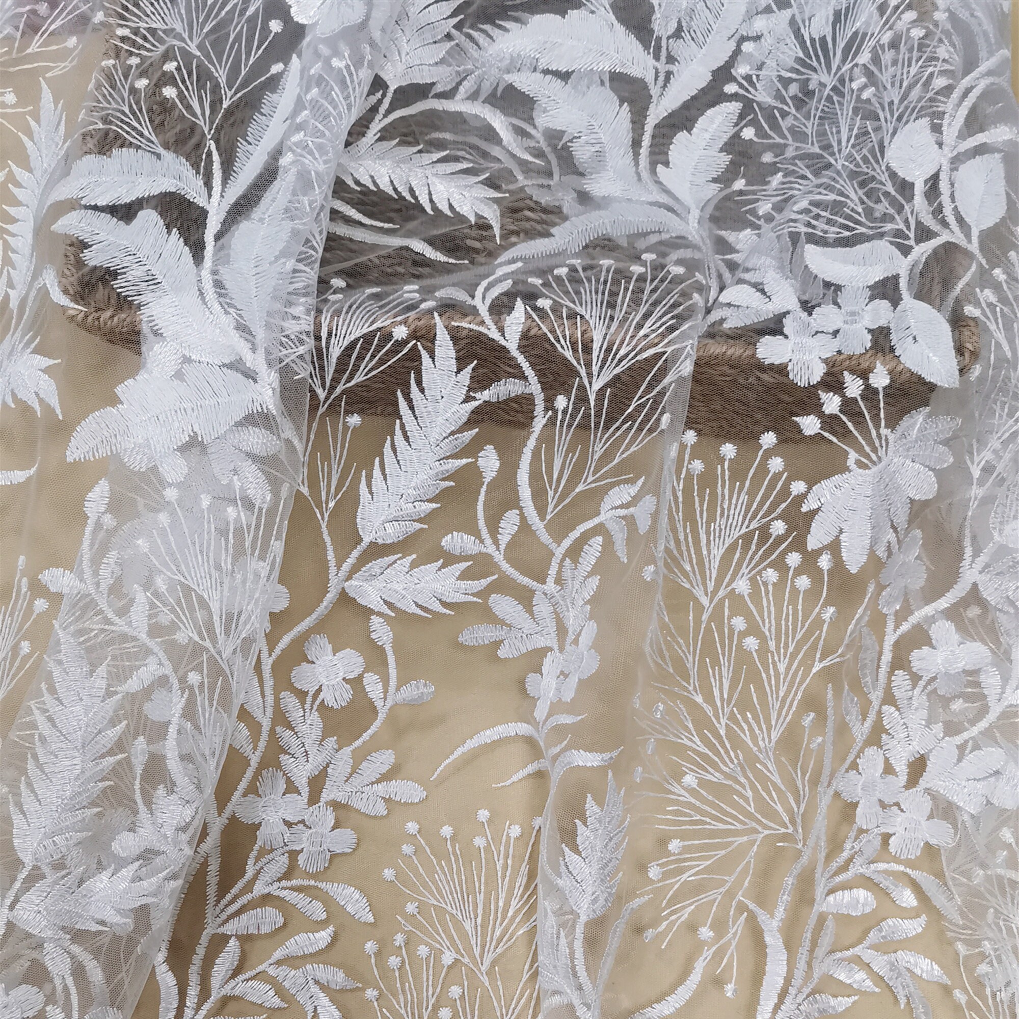 Gorgeous Floral Leaf Overlay Embroidery Lace Fabric Wedding | Etsy