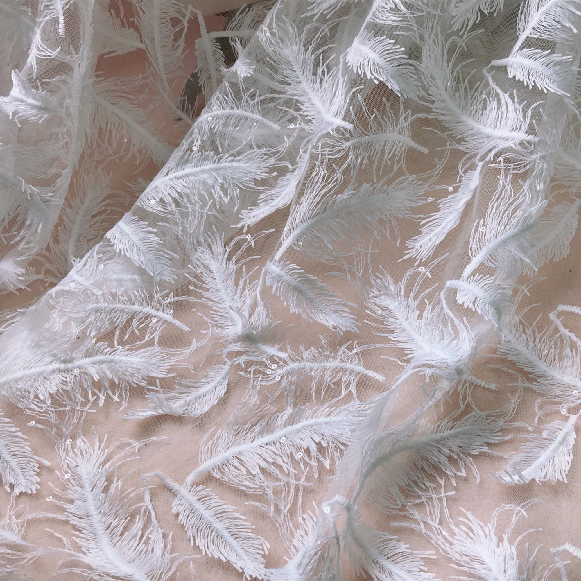 3D off White Feather Lace Fabric Feather Embroidery Mesh | Etsy