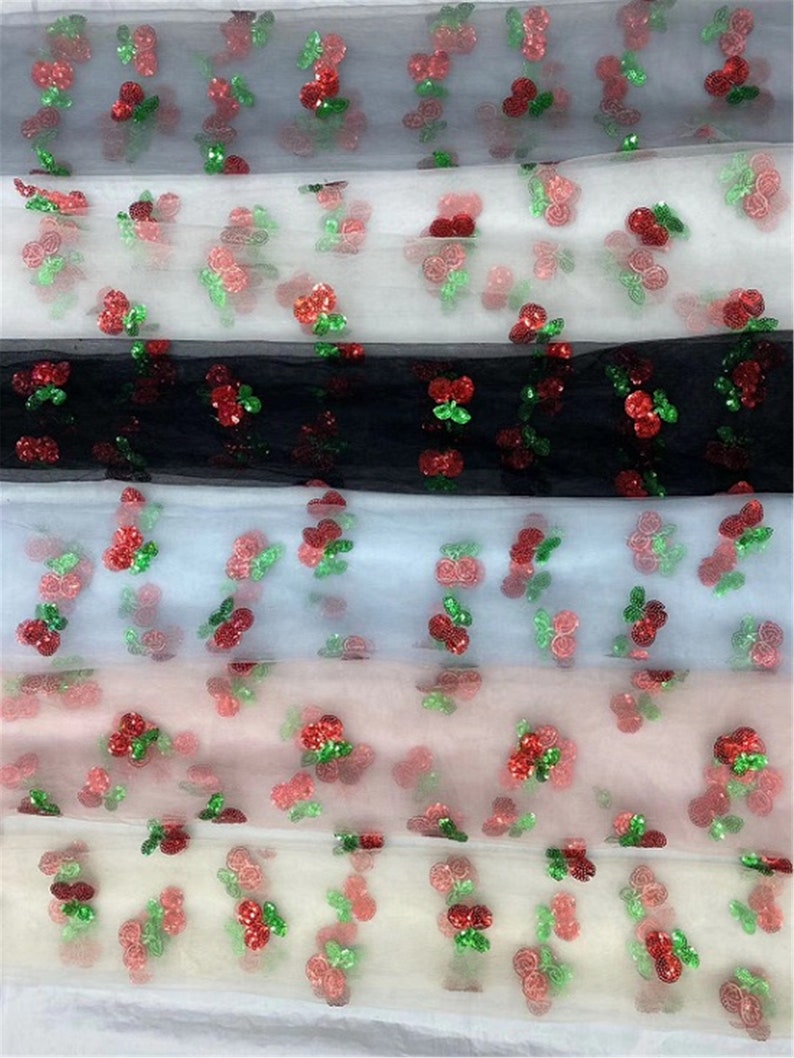 Cute Cherry Lace Fabric Sequins Lace Fabric Sequins Cherry | Etsy