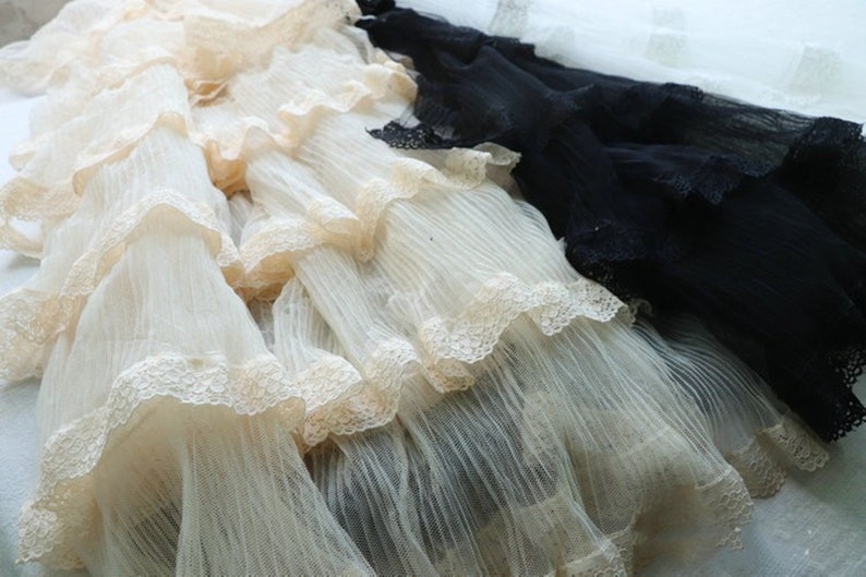 Beige /black Ruffle Fabric Ruffled Tulle Fabric Pleated | Etsy