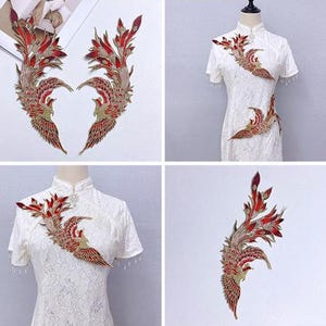 Beautiful Red Phoenix Bird Applique Embroidery Applique Patch Decor for ...