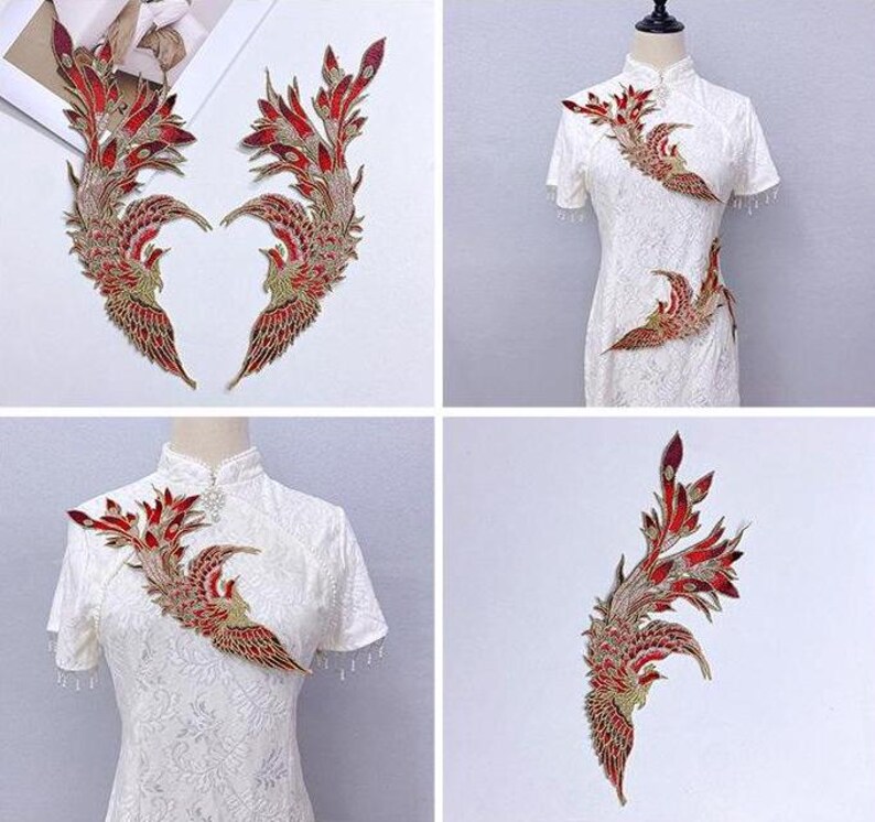 Beautiful Red Phoenix Bird Applique Embroidery Applique Patch Decor for ...