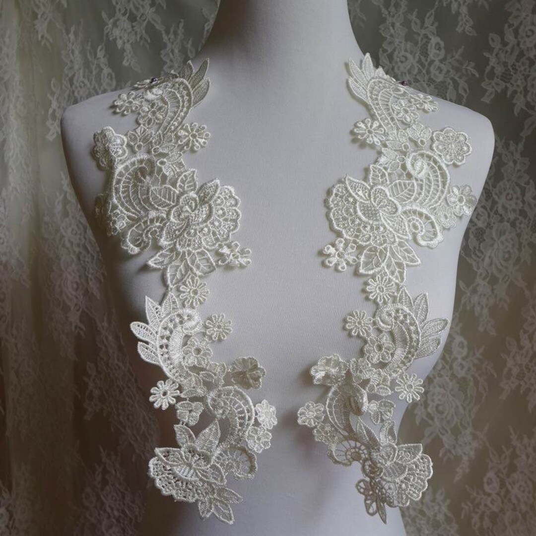 One Pair - Ivory Bridal Lace Applique for Wedding, Lace Jewelry, Gown ...