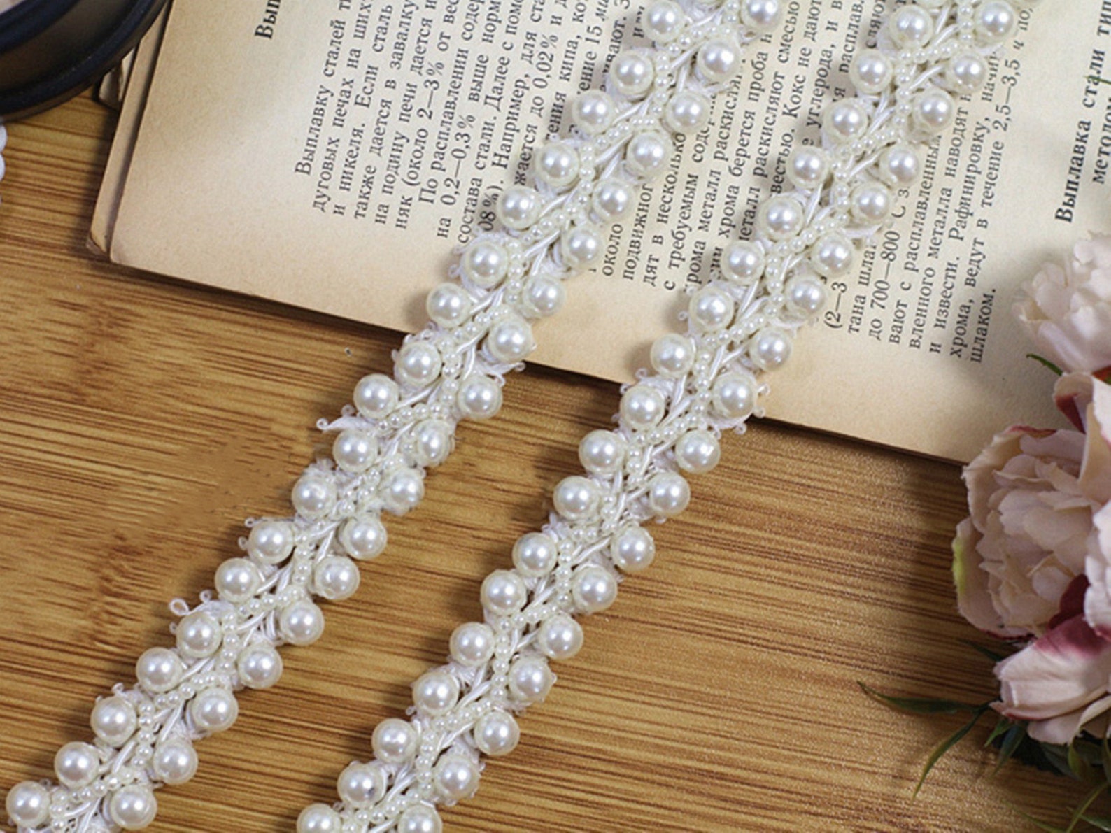 Beaded Lace Trim in Ivory Pearl Beaded Lace Trim Beading - Etsy