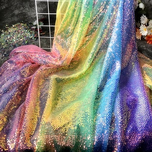 Ombre Rainbow Sequin Fabric, Colorful Sequins Fabric, Embroidery ...