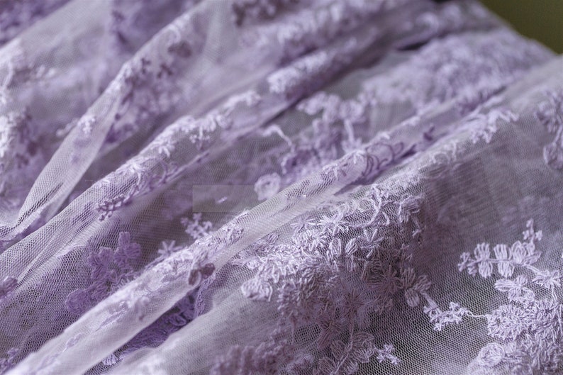 Purple Lace Fabric Lavender Floral Embroidery Lace Fabric - Etsy