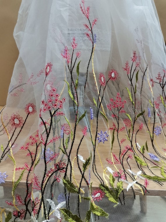 Multi color embroidered Floral lace fabric embroidered tulle | Etsy