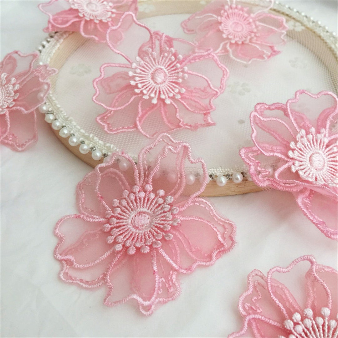 Flower Sewn-on Patch, Pink Floral Badge, Flowery Patch, DIY Embroidery ...