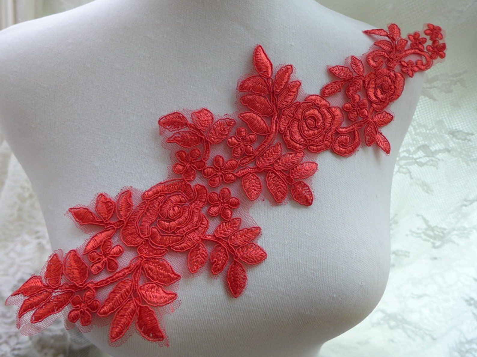 Wedding Lace Applique in Red for Bridal Hair Accessory Bridal - Etsy