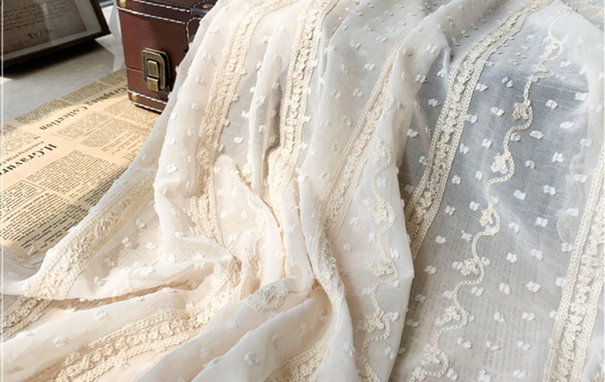 Vintage Beige Chiffon Fabric Striped Fabric Polka Dot | Etsy