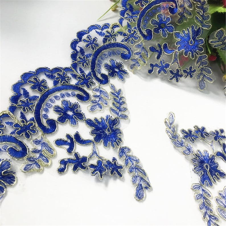 Royal Blue Lace Trim, Alencon Lace Trim, Cord Floral Embroidery Lace ...