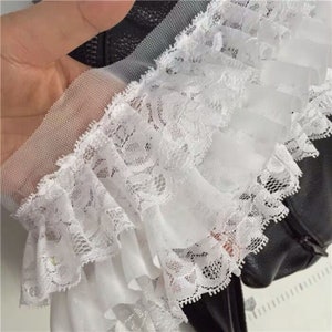 3 Layers Pink Ruffled Lace Trim, Chiffon Ruffle Trim, Elastic Pleated ...