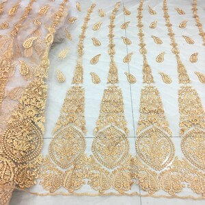 Exquisite Gold Lace Fabric, Golden Embroidery Mesh Lace Fabric, Soft ...