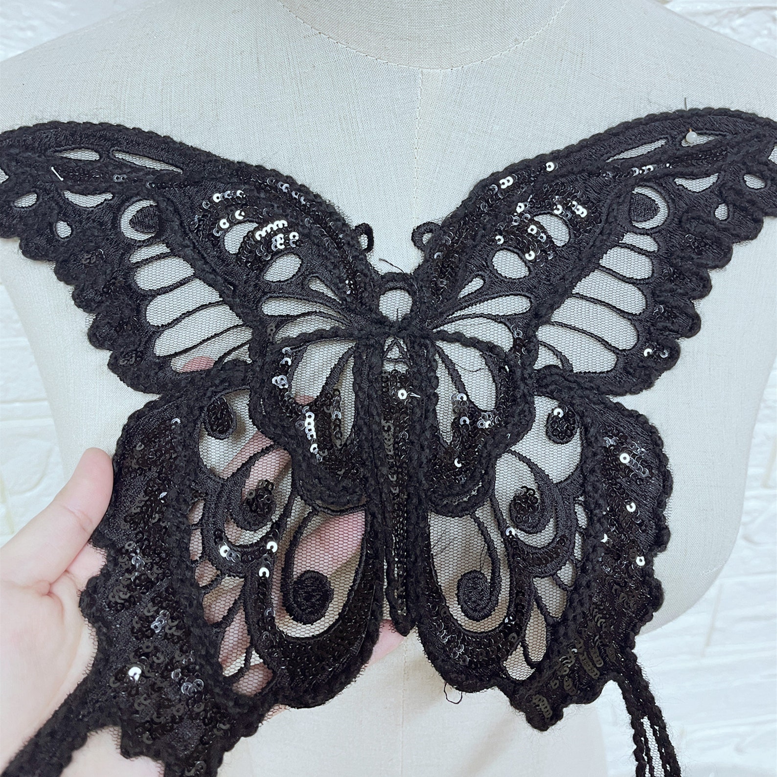 Butterfly Lace Applique, Large Butterfly Embroidery Applique, Sequins ...