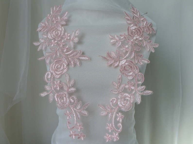 Alencon Corded Embroidered Applique, Lace Applique in Pink, Bridal ...