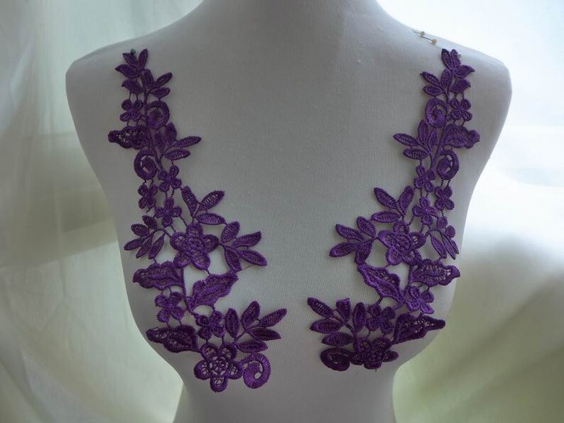 Bridal Lace Appliques Pair in Violet for Wedding Gown, Bridal Headpiece ...