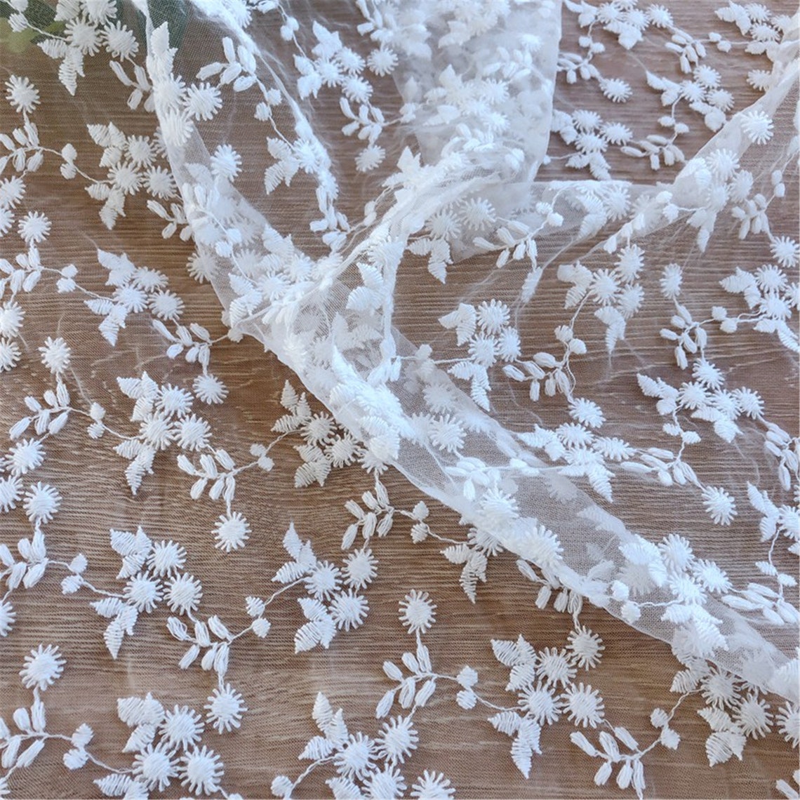 Bordado tela de encaje en blanco encaje de tul novia floral | Etsy