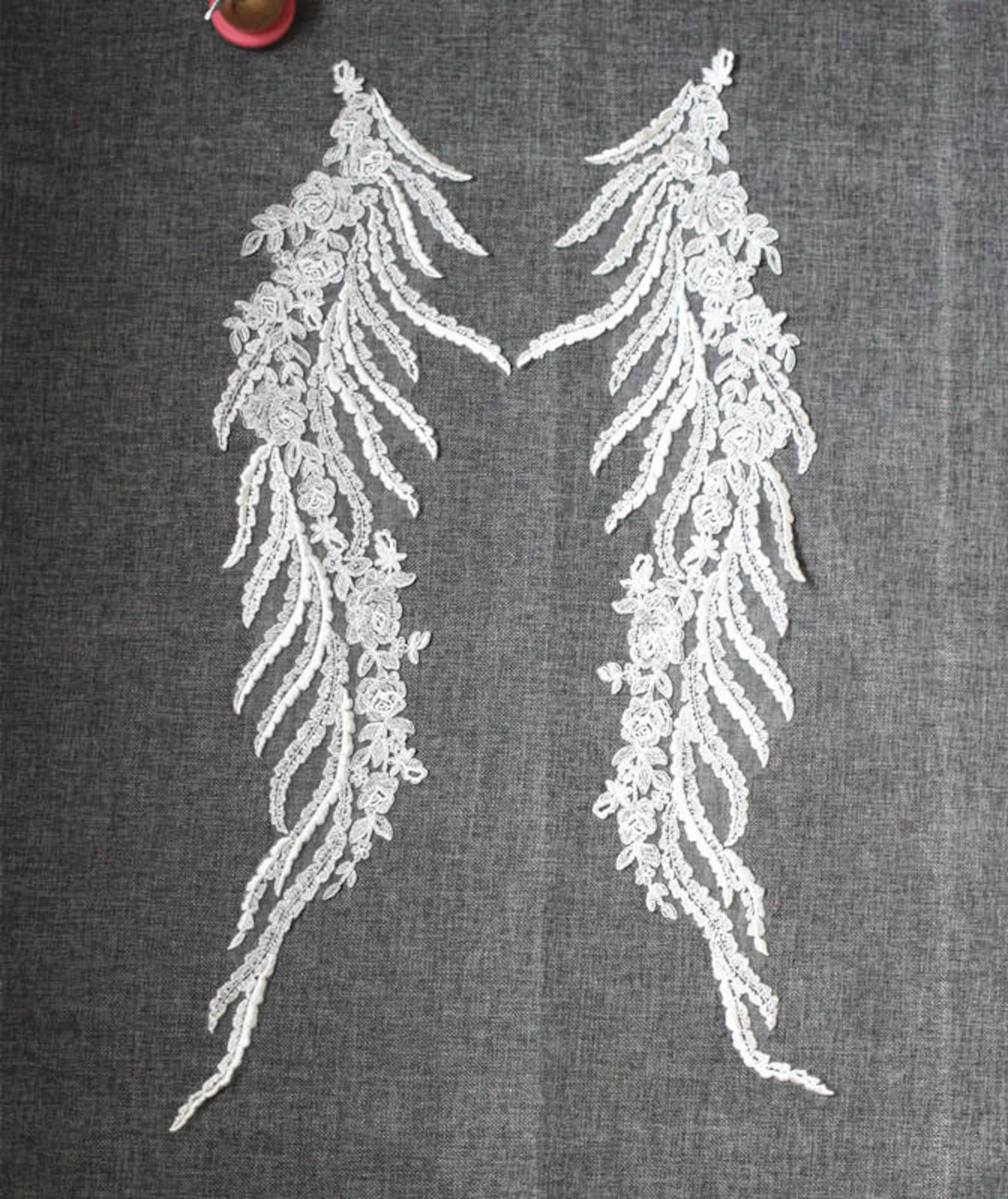 Wing Design Mesh Embroidered Lace Applique in off White for Sewing ...