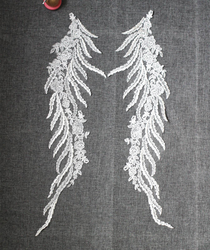 Wing Design Mesh Embroidered Lace Applique in off White for Sewing ...