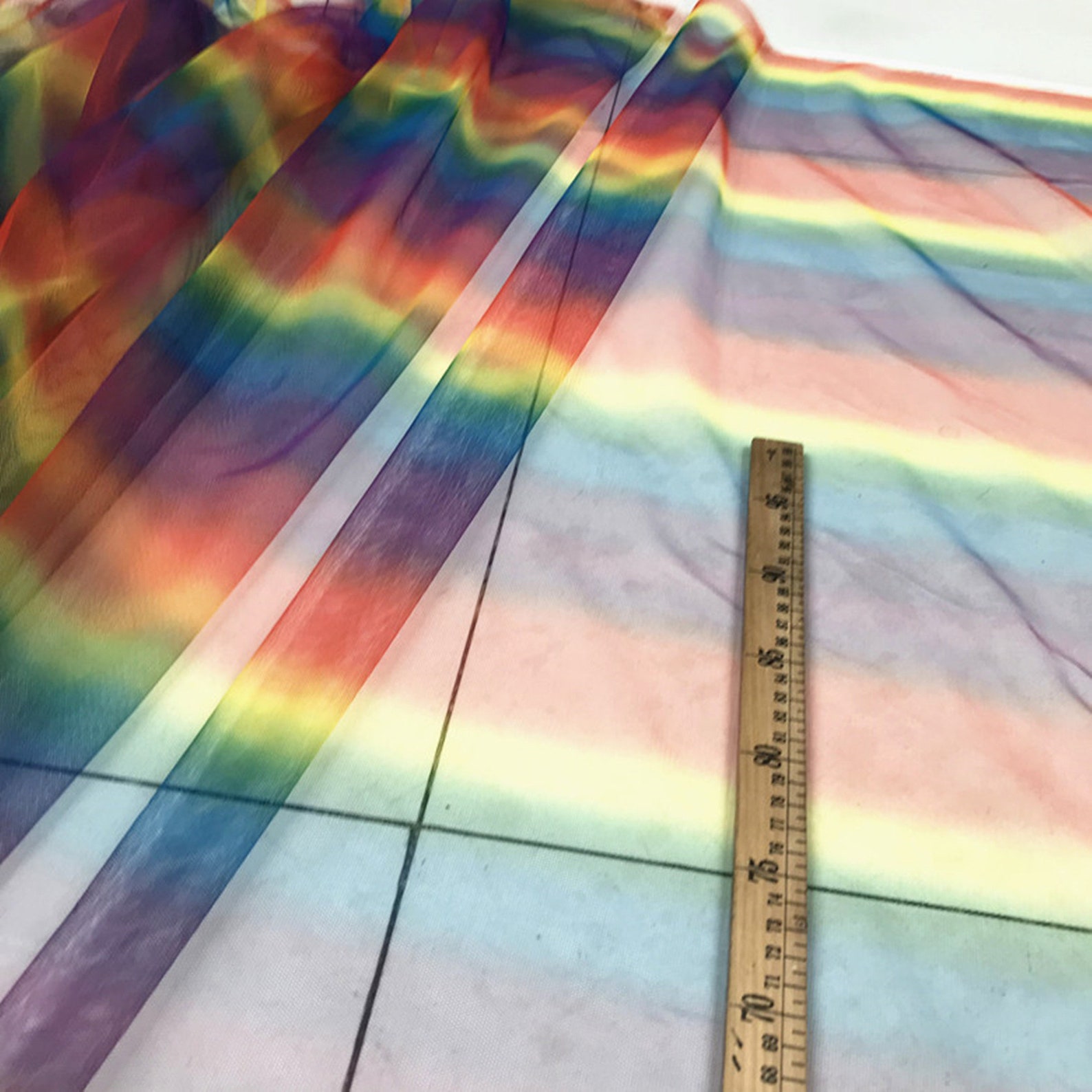 Rainbow Tulle Lace Fabric, Dreamy Rainbow Beaded Tulle Fabric, Ombre ...