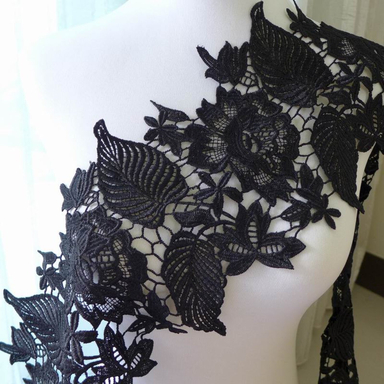 Black Lace Trim Venice Lace Black Roses Trim DIY Wedding - Etsy