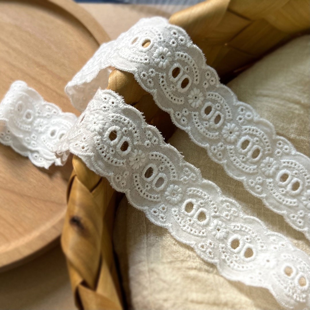 Eyelet Cotton Embroidery Lace Trim With Double Scalloped Edges, off ...