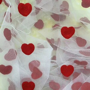 Red Heart Lace Fabric, Love Heart Embroidered Mesh Lace Fabric, Wedding ...