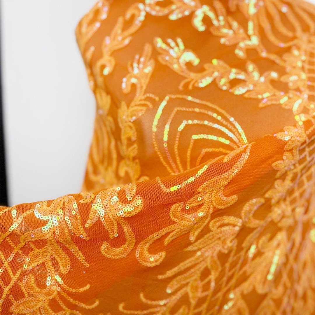 Sequin Embroidered Fabric, Stretchy Floral Fabric for Prom Gown, Party ...