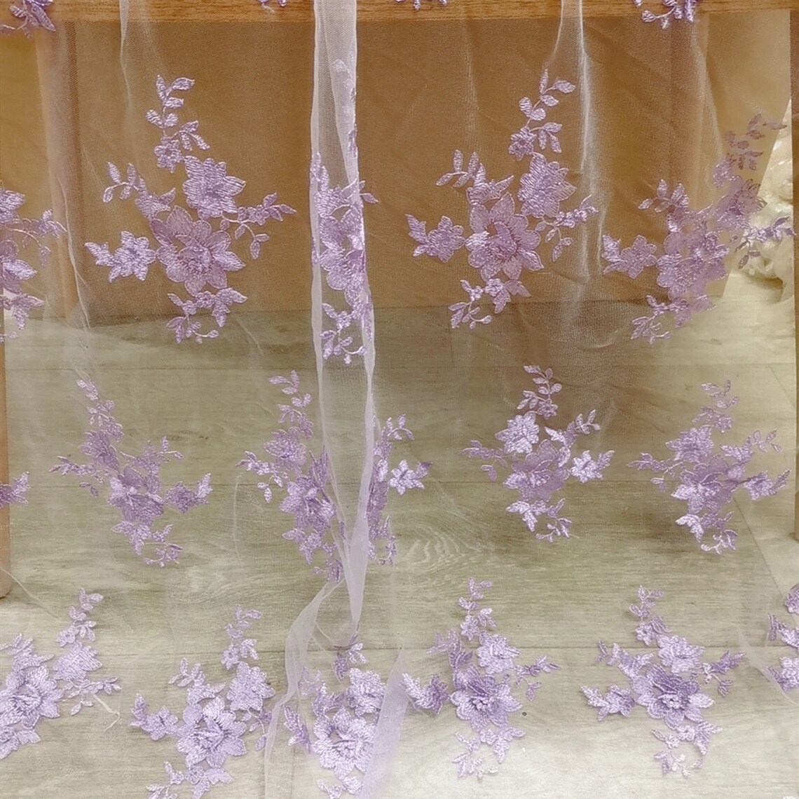 Light Purple Lace Fabric Floral Embroidery Gauze Mesh Lace | Etsy