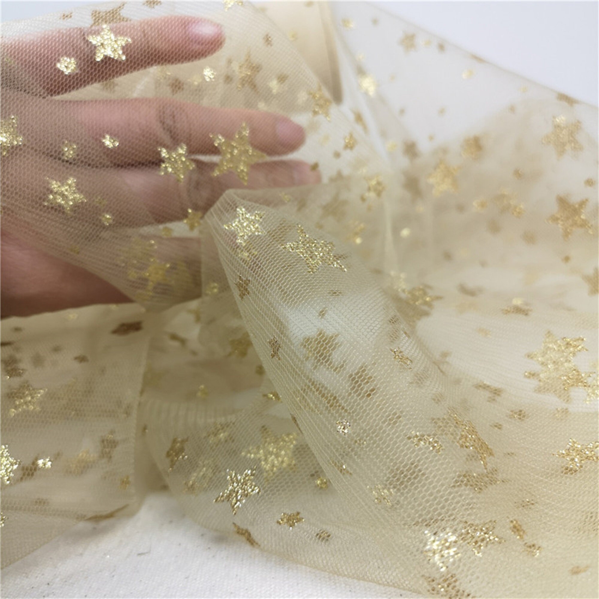 Glitter Star Tulle Fabric Gold Star Lace Fabric Sparkling | Etsy