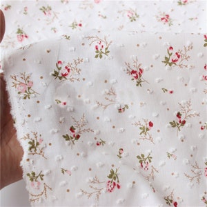 Exquisite Small Flowers Print Cotton Fabric With 3D Polka Dots, Cotton ...