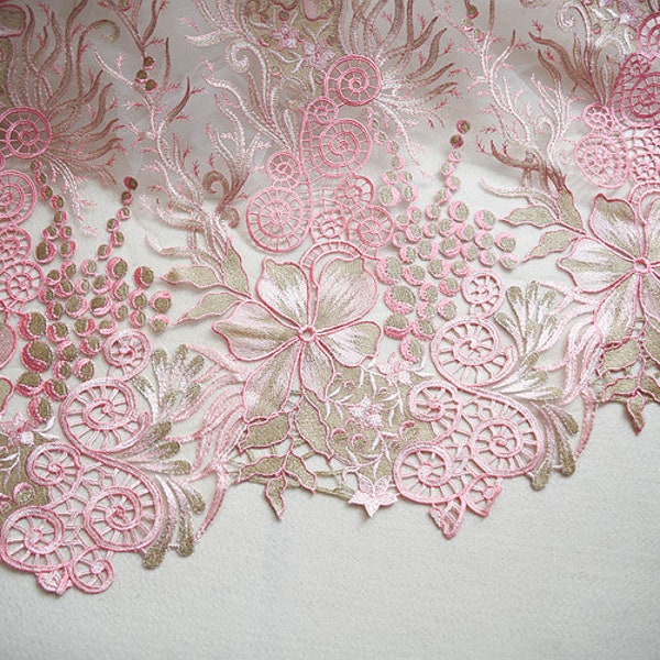 Pink Lace Fabric - Etsy UK