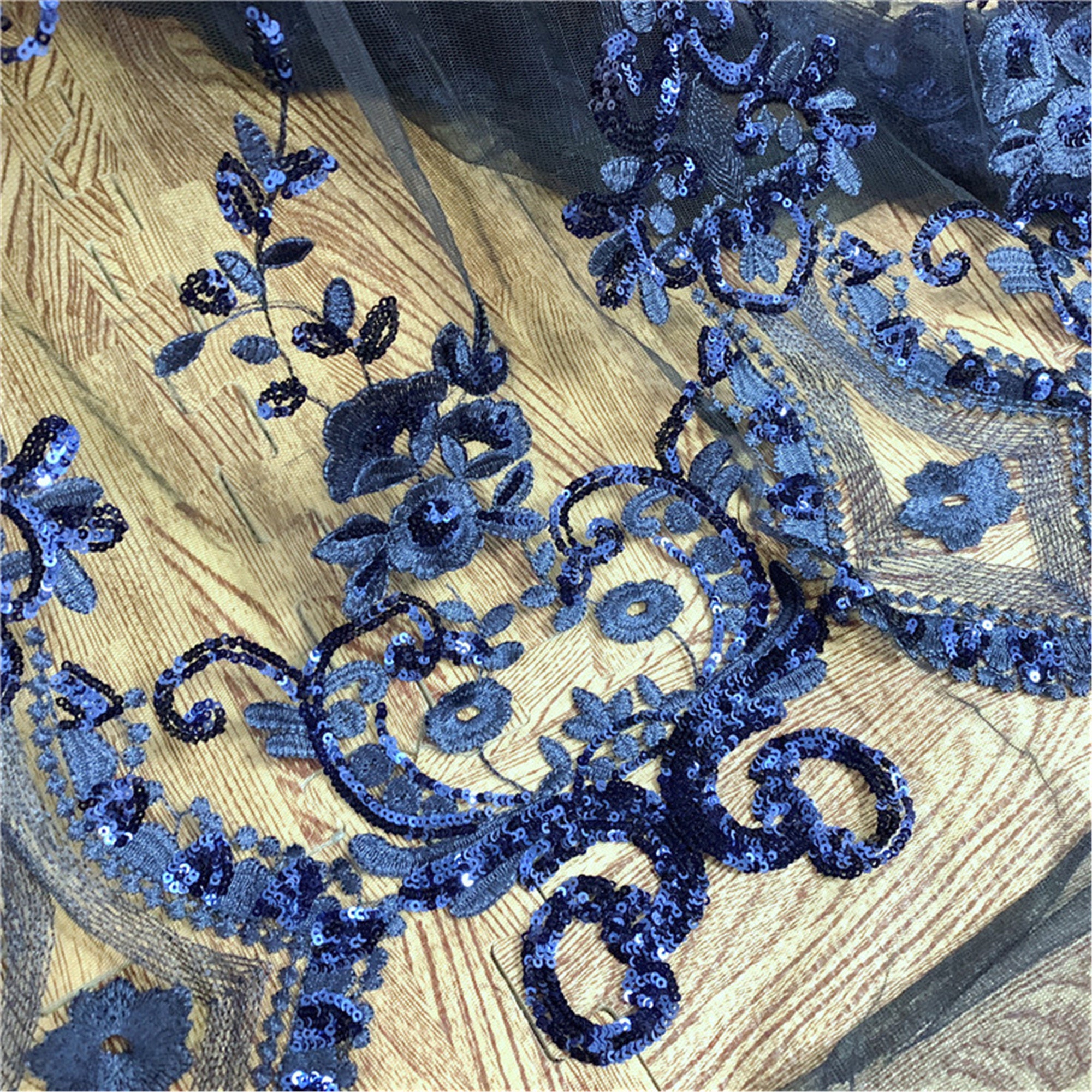 Navy blue sequins lace fabric High quality fashion sequin | Etsy