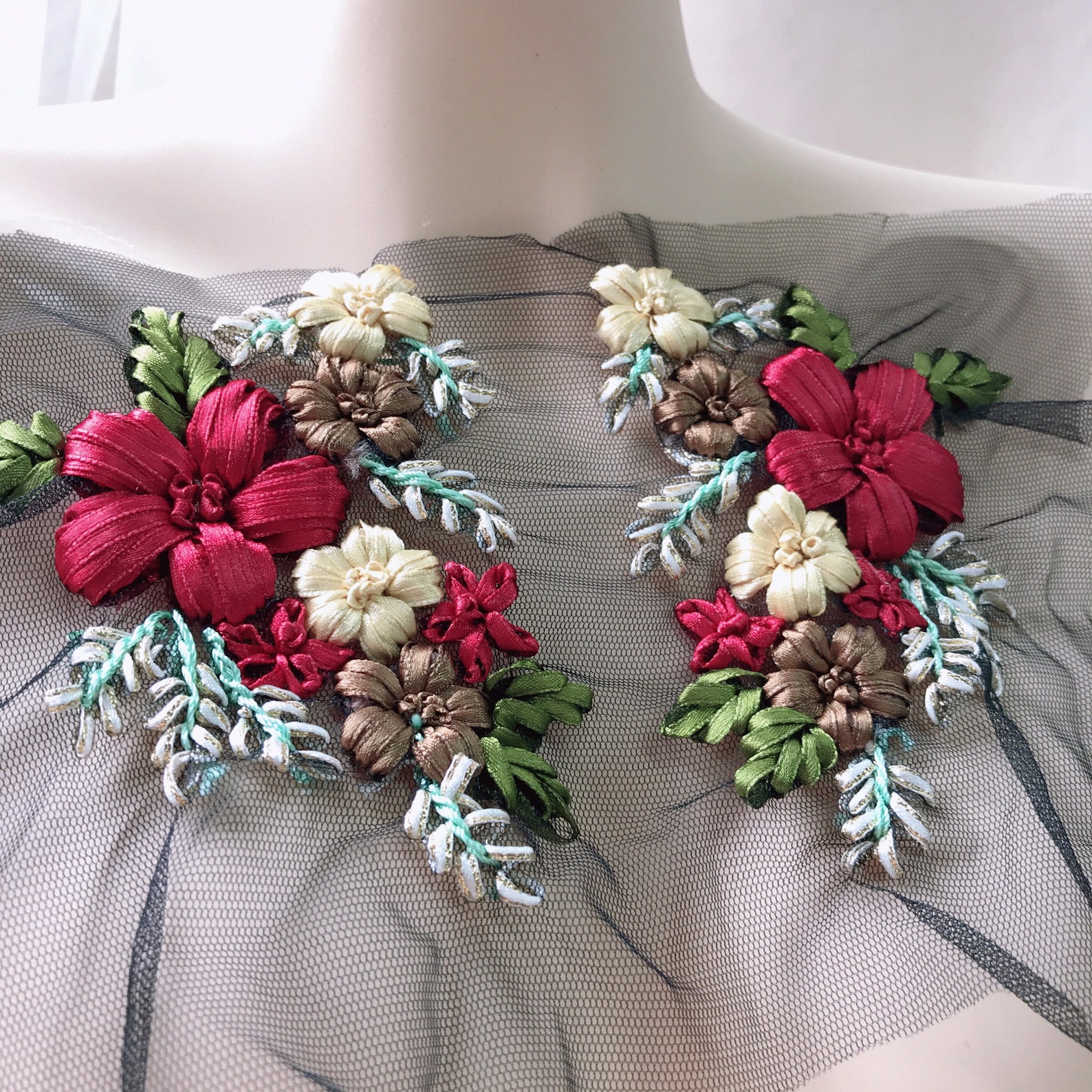 Burgundy Apricot Lace Flower Patch Multi-color Lace Applique | Etsy