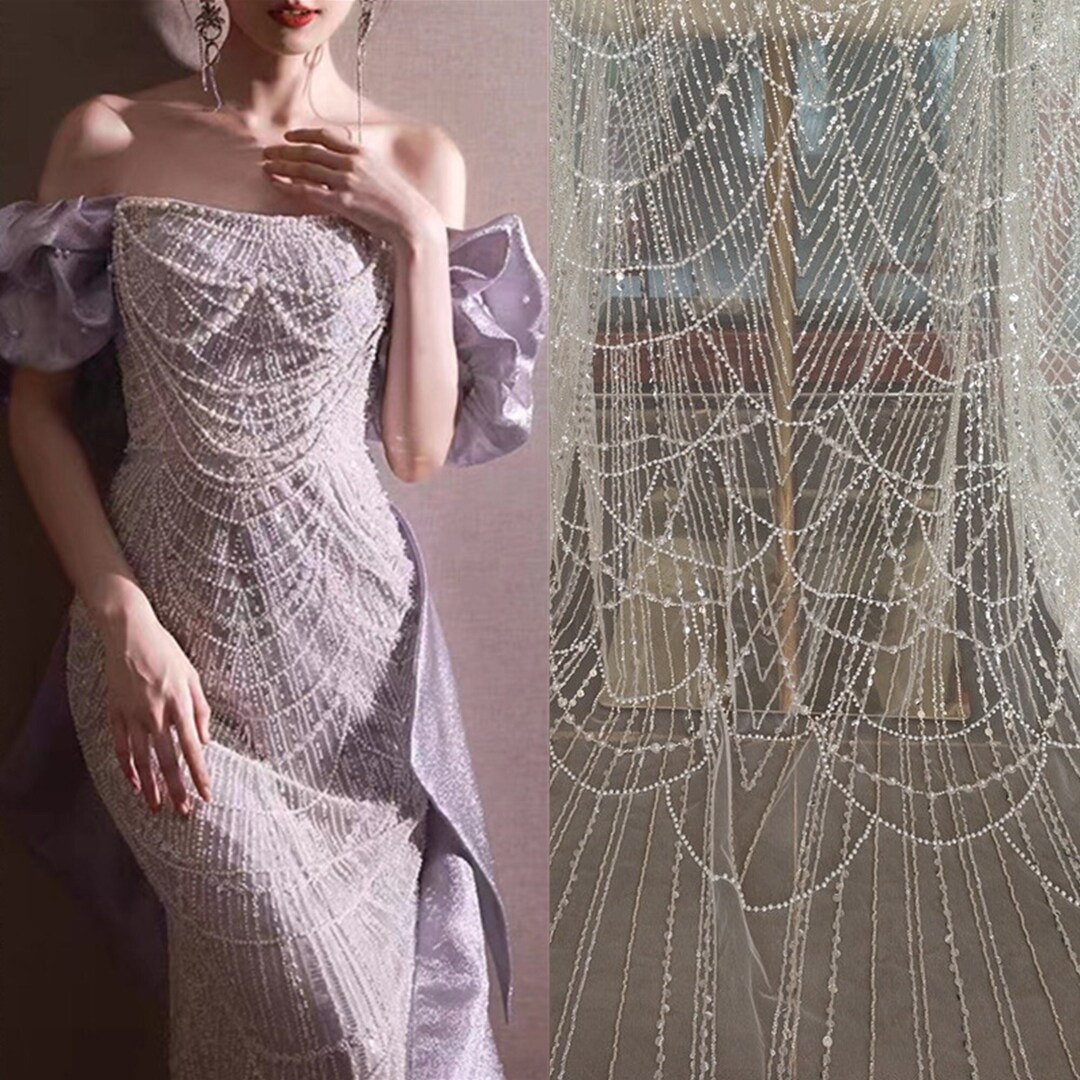 Super Delicate Beads Mesh Tulle Lace Fabric With Sequins, Pearls Beaded ...
