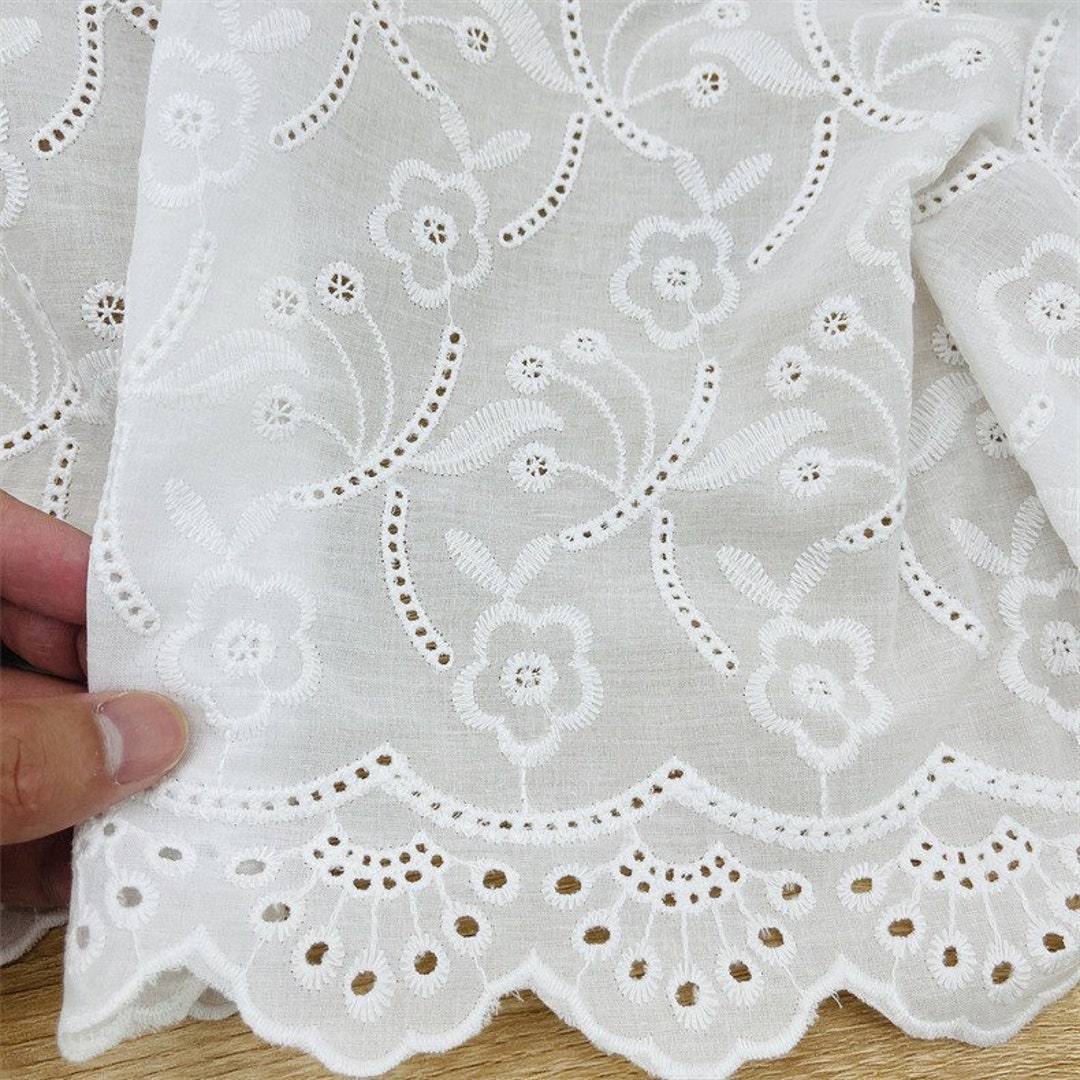 Exquisite Flower Embroidered Cotton Fabric, Eyelet Scalloped Floral ...